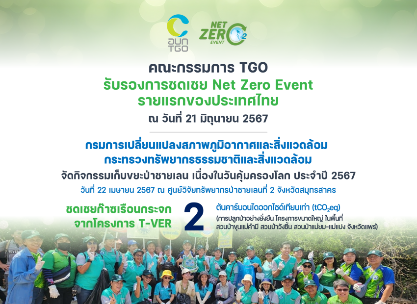 คณะกรรมการฯ TGO คณะกรรมการฯ TGO รับรองการชดเชย Net Zero Event รายแรกของประเทศไทย ณ วันที